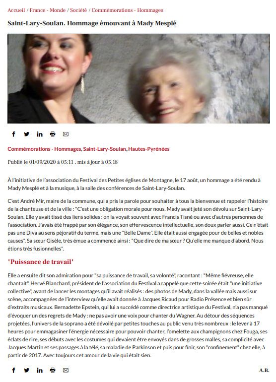 Hommage à Mady Mesplé | Festival des petites églises de montagne